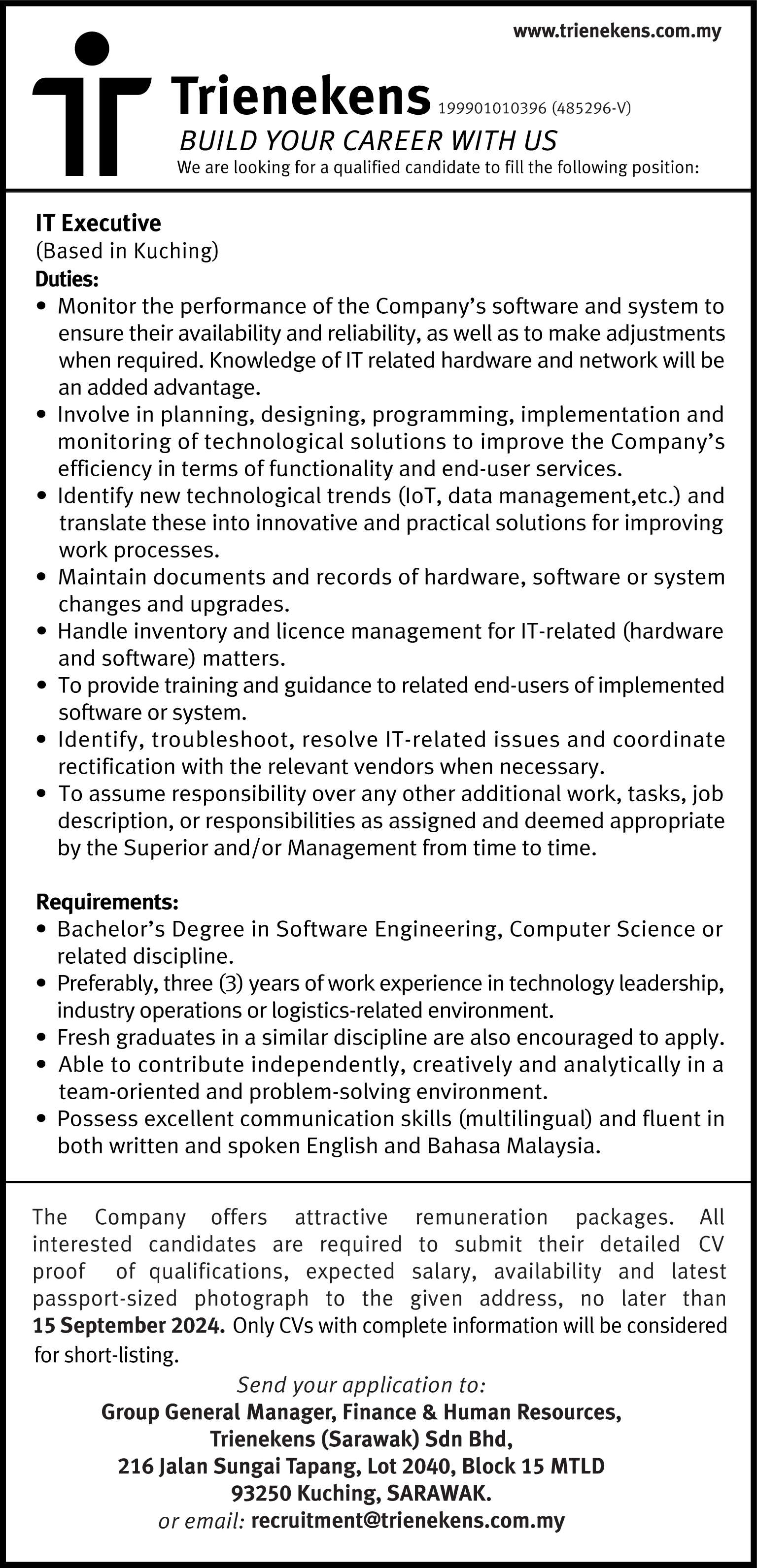 Career | Trienekens (Sarawak) Sdn. Bhd.